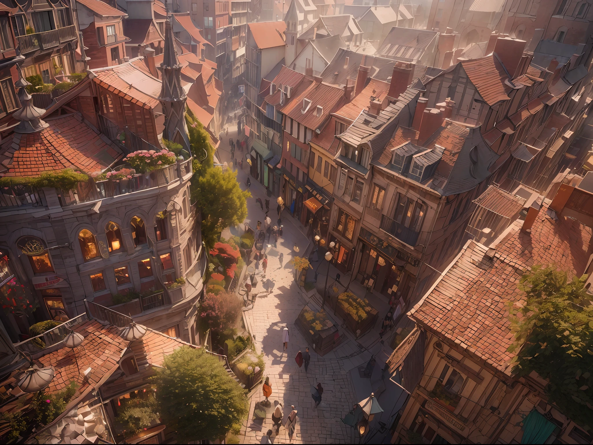 Arafed view of a city with a clock tower and a street - SeaArt AI