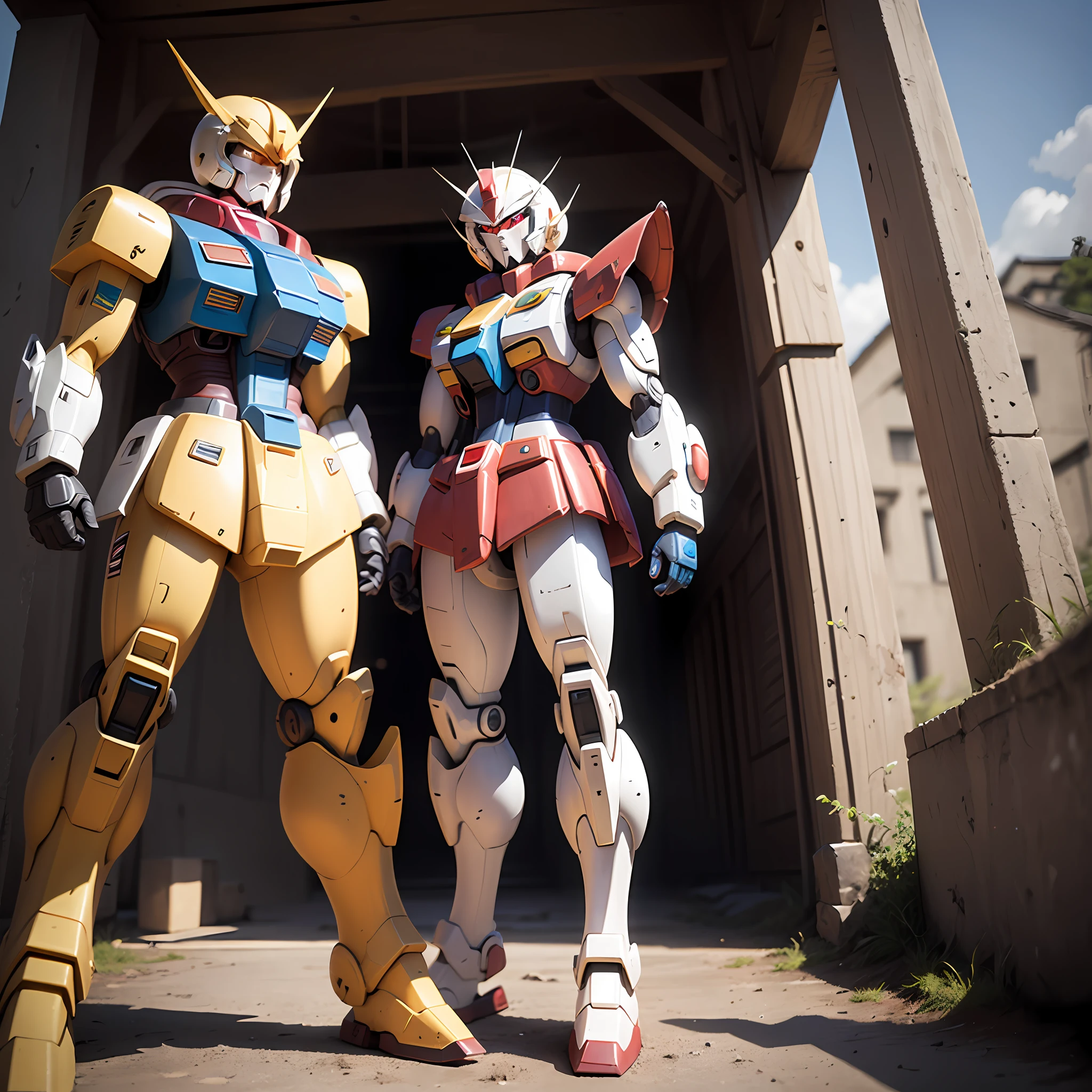 Two people in costumes standing next to each other in front of a building - SeaArt AI