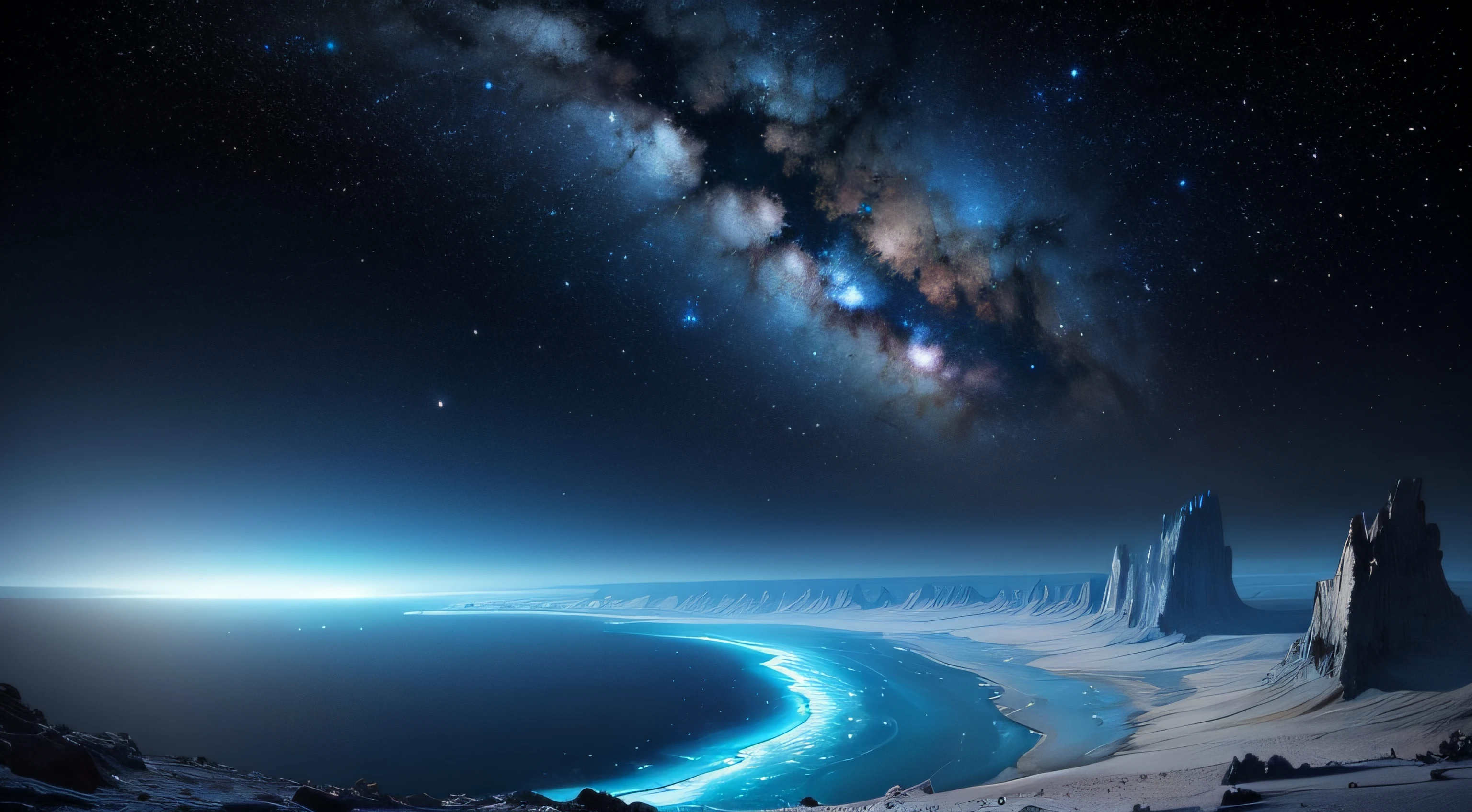 A bottomless blue sea，Starry sky with rivers and distant milky ways ...