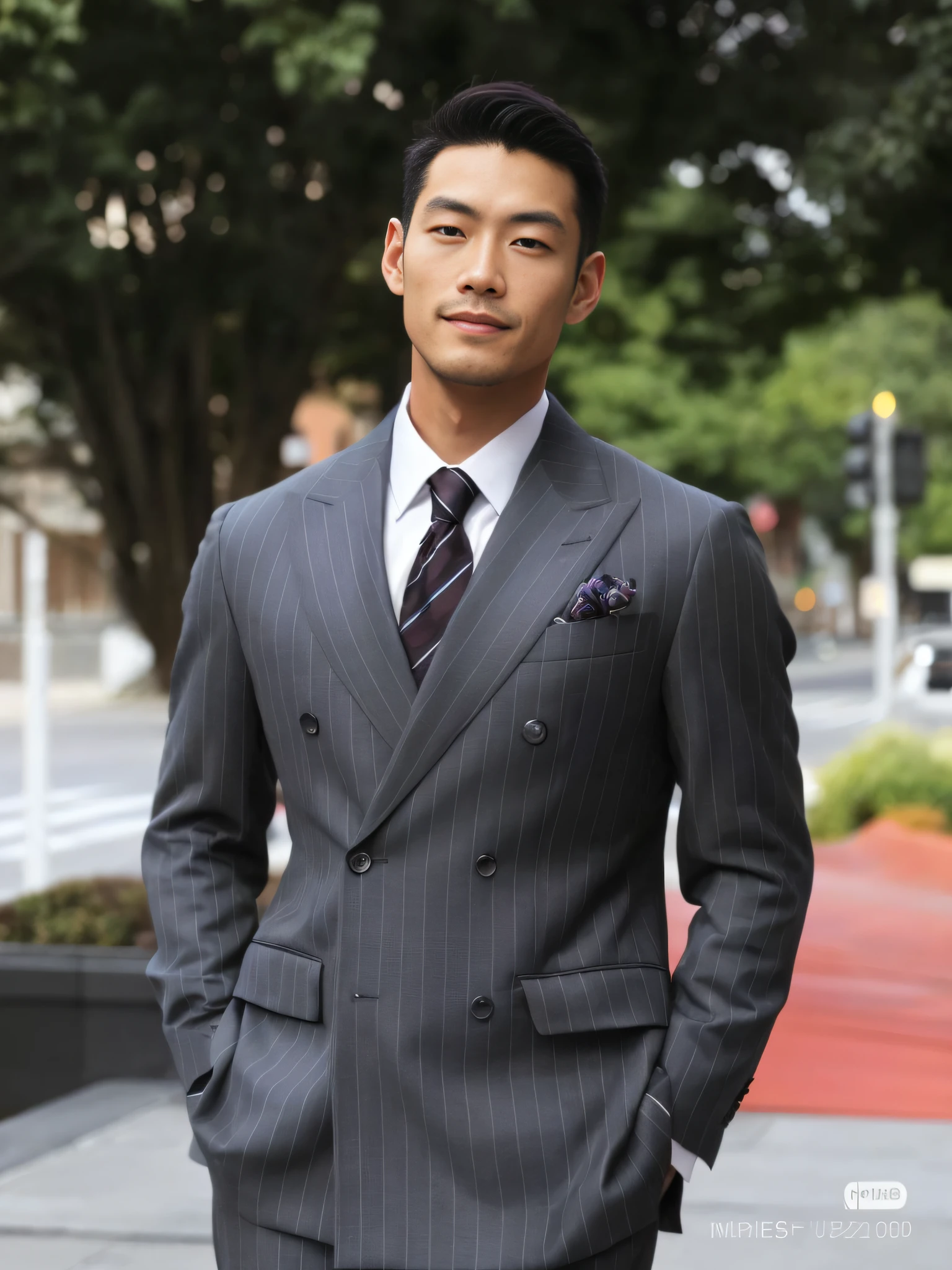 Allard man in suit and tie standing on the sidewalk, wearing a ...