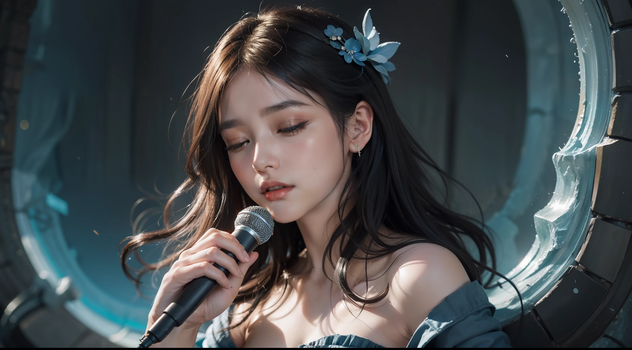 songstress、Beautiful adult woman with microphone、Chic dresses、No ...