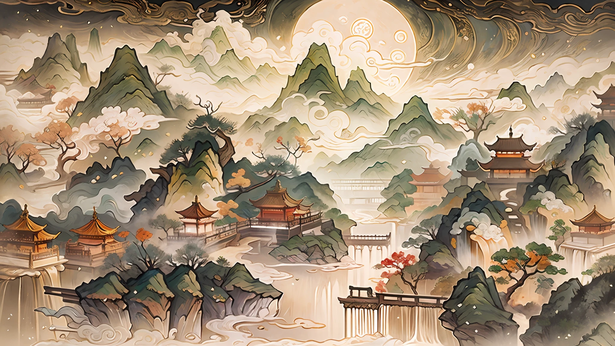 An ancient Chinese painting, ancient Chinese background, mountains ...