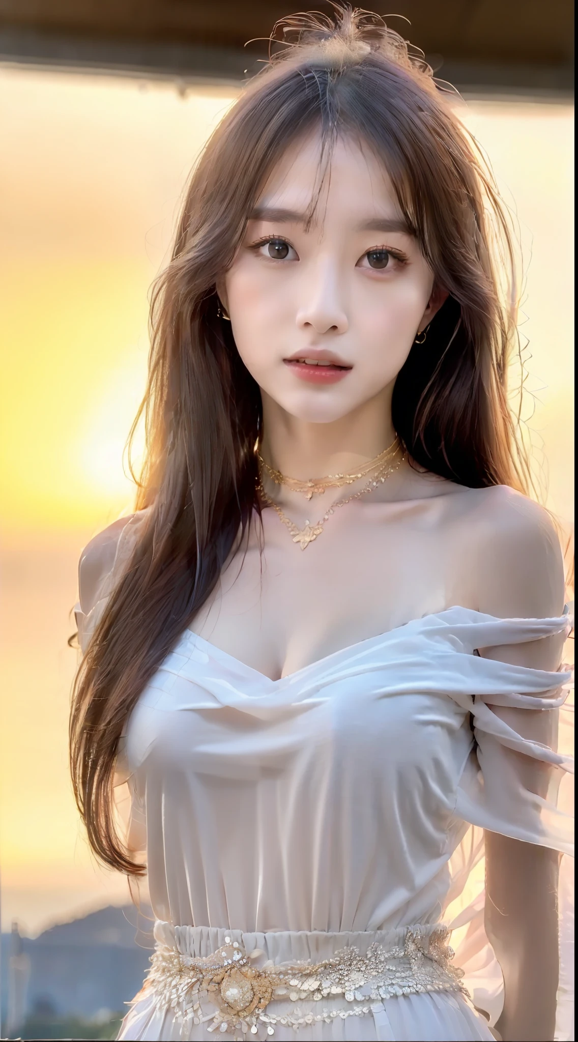 A close up of a woman in a white dress with long hair - SeaArt AI