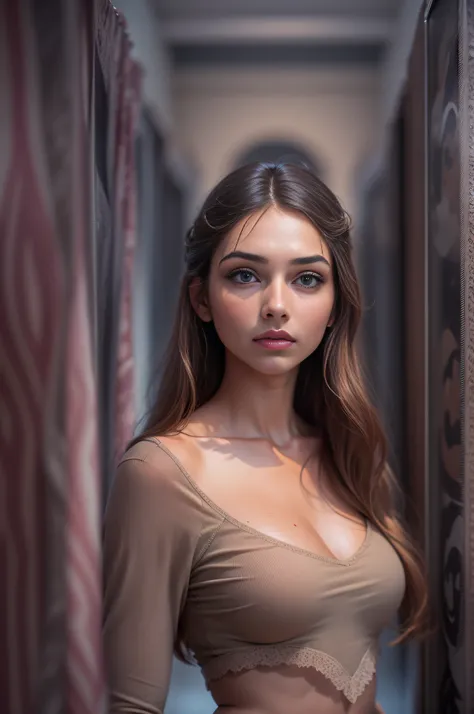 Model woman posing, Very beautiful 20 year old woman, The background is a room in the museum ...