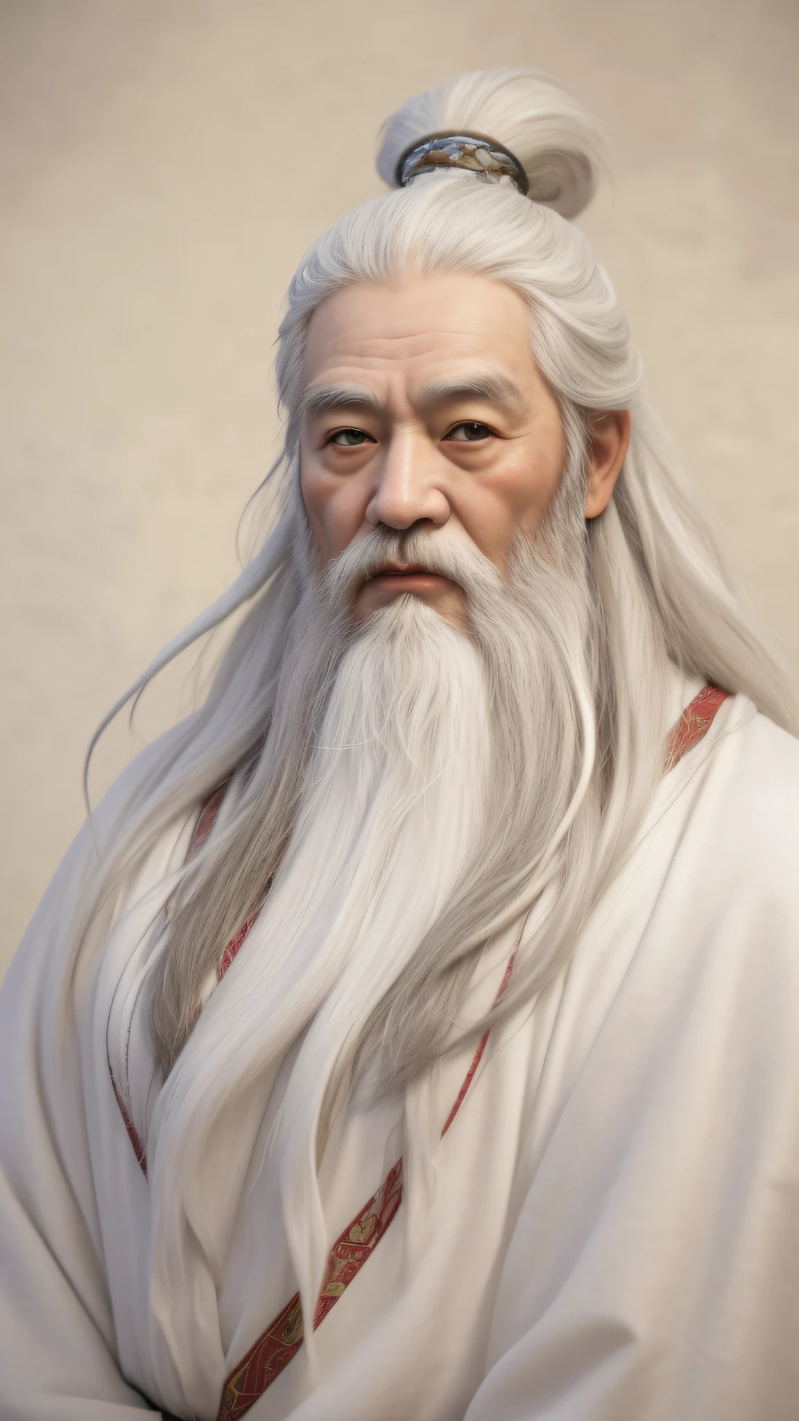 Old man of ancient China，Majestic and majestic，Long hair shawl，The hair ...