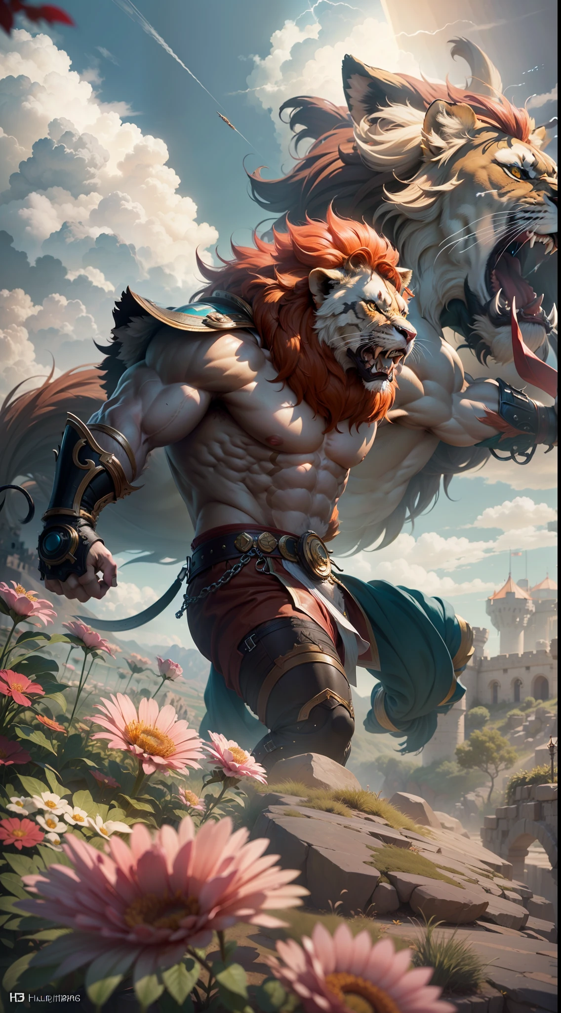 músculo, masculino, (cabeza de león:1.0), peludo, kemono - SeaArt AI