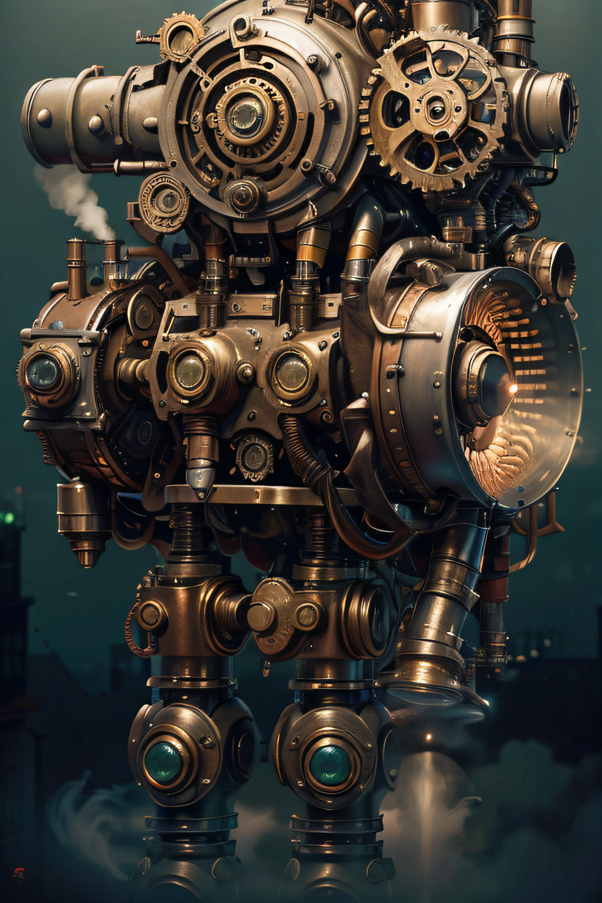 There is a steam powered robot standing in the middle of a city - SeaArt AI