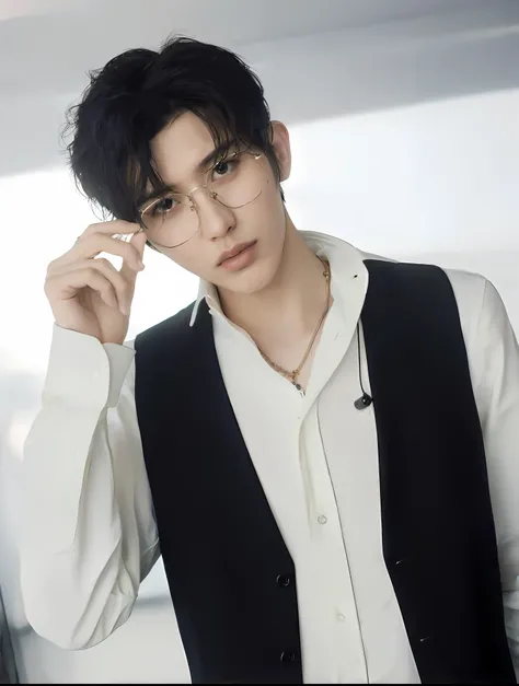 Arad image of a man with glasses and a necklace, Cai Xukun, Shin ...