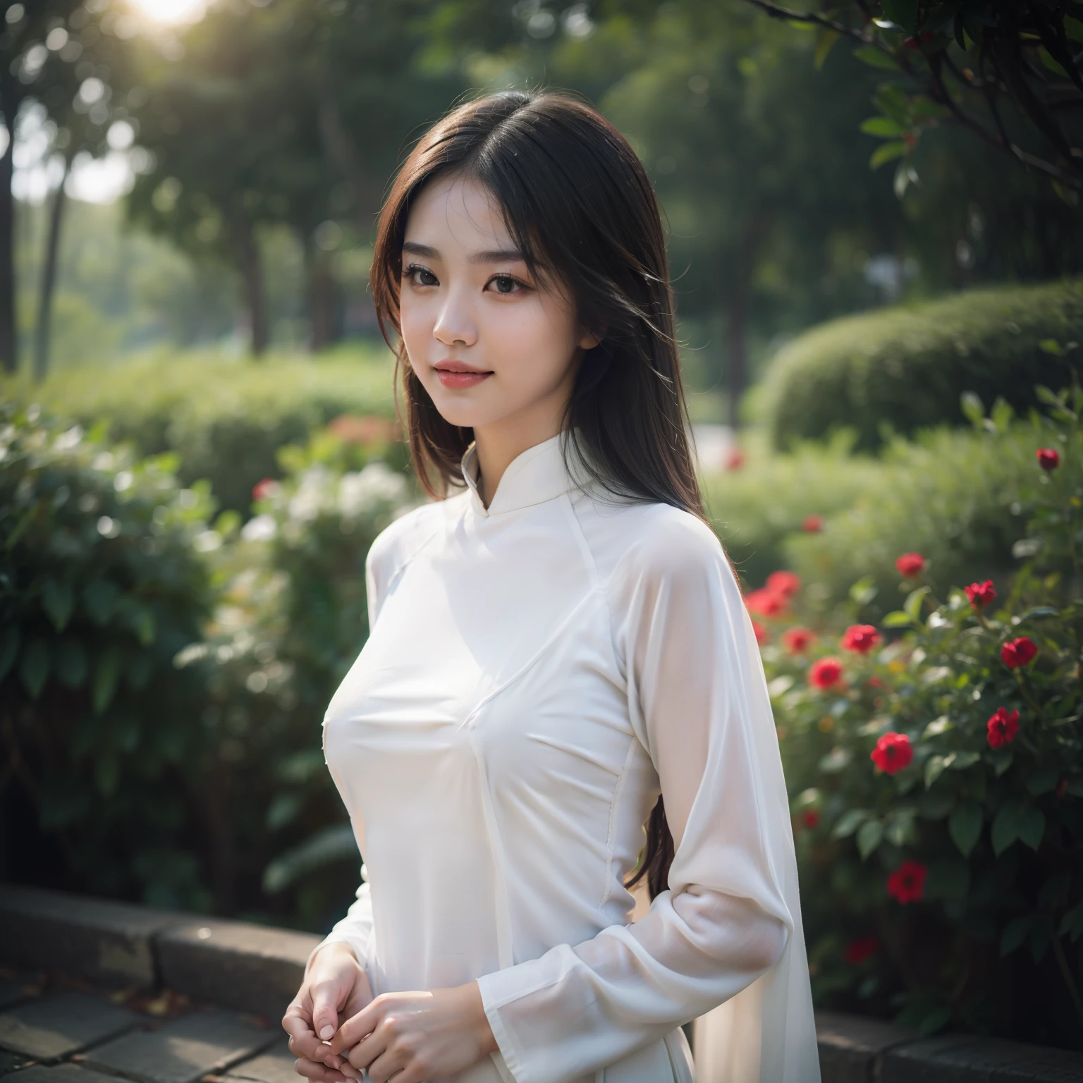 Arafed asian woman in white shirt posing for a picture - SeaArt AI
