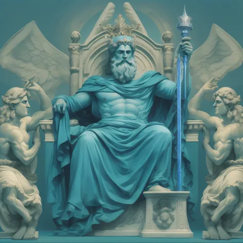 Greek God Zeus seated in his throne. He is wearing ellegant blue cloths. - SeaArt AI