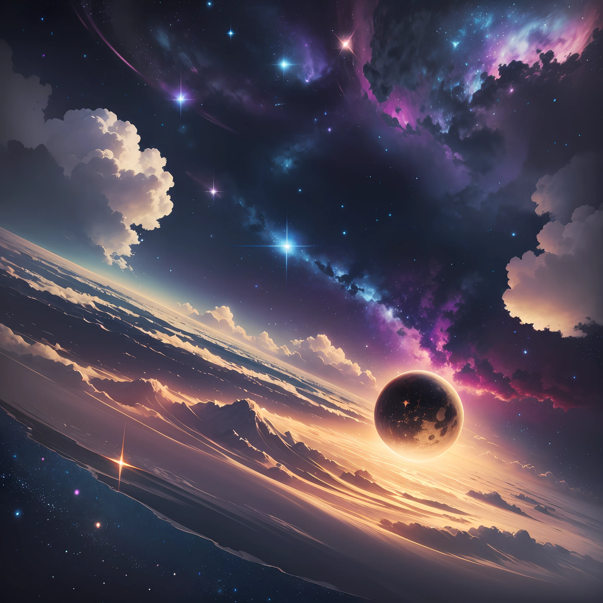 A view of a planet with a star in the sky - SeaArt AI