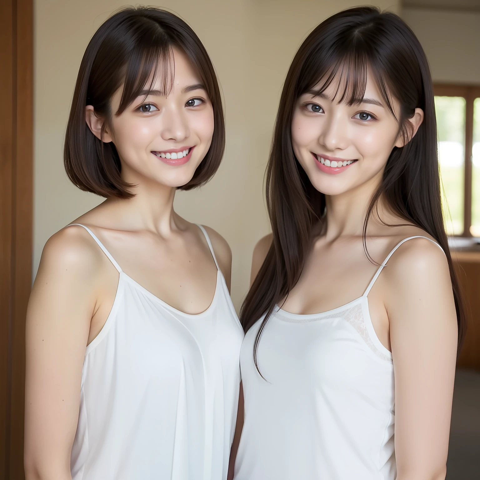 乃木坂 46 女の子、白いキャミソール、美しい女の子、笑い - SeaArt AI