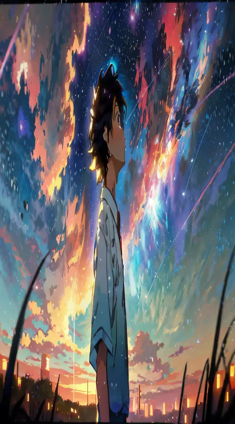 anime boy looking at the stars - SeaArt AI