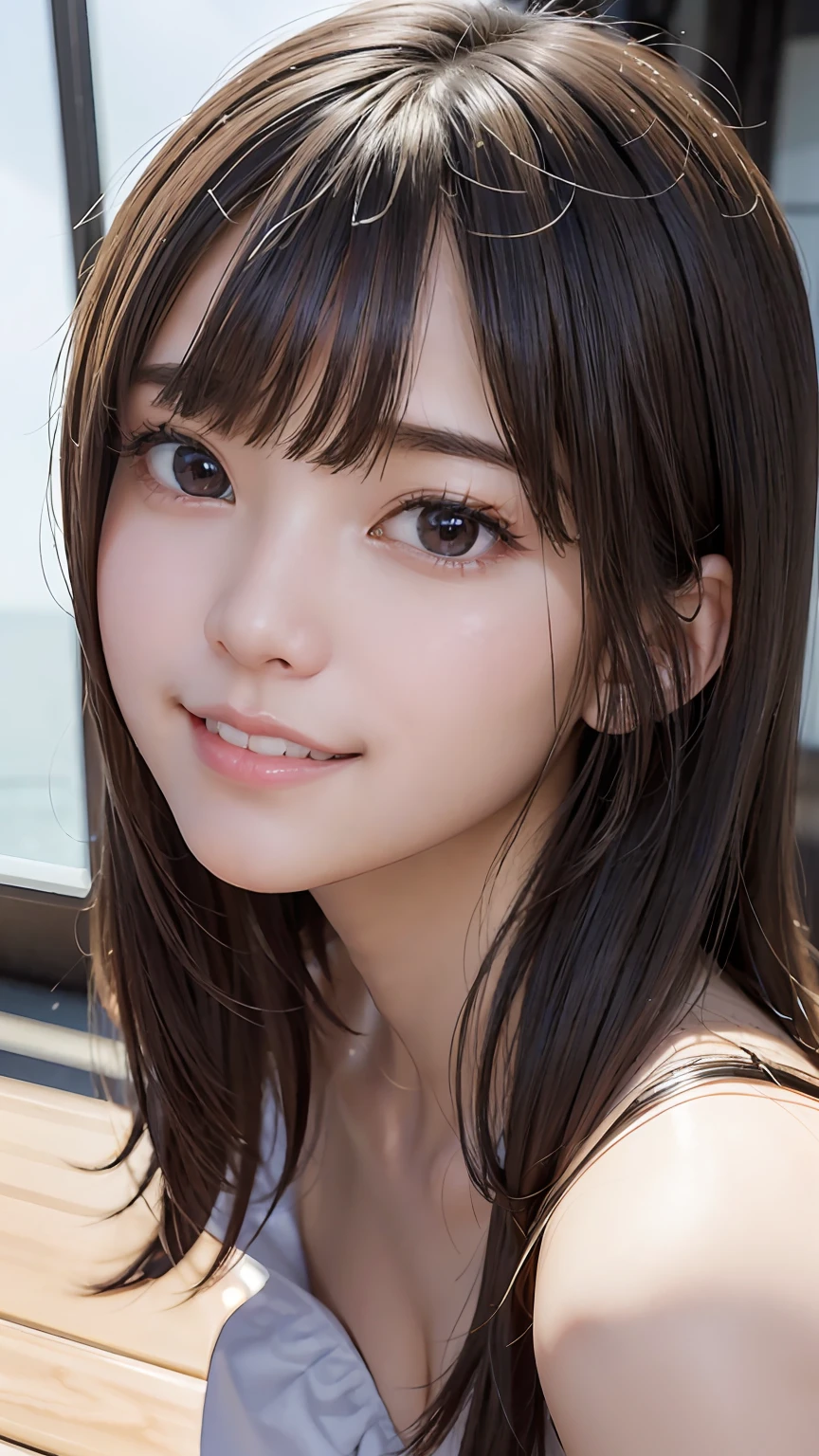長い髪と白いトップスを着た女性のクローズアップ Seaart Ai