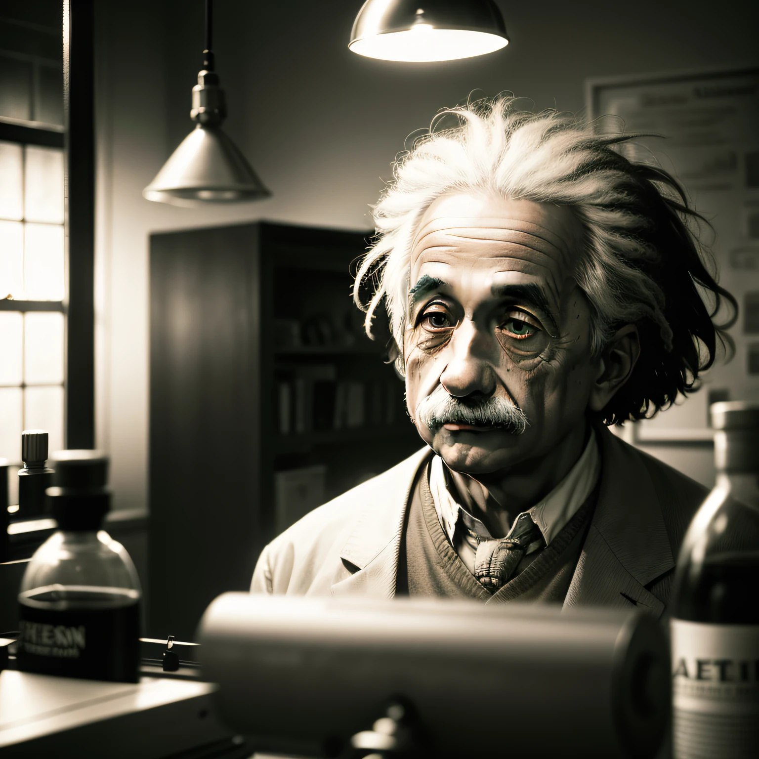 Albert Einstein in his lab,close range picture - SeaArt AI