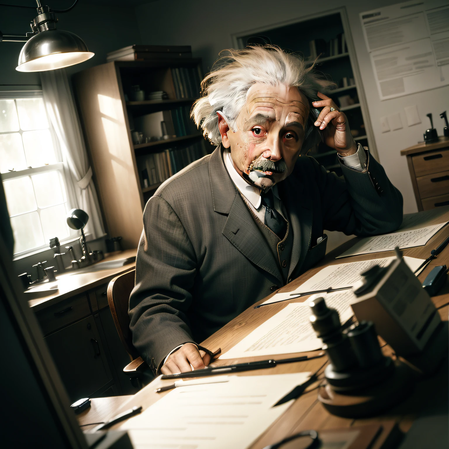 Albert Einstein in his lab,close range picture - SeaArt AI