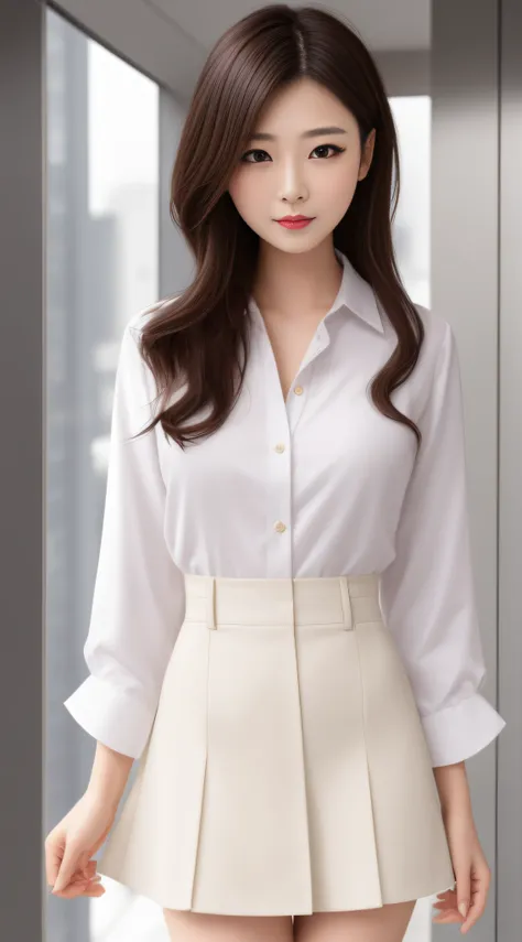 arafed asian woman in a white shirt and black skirt posing for a picture, jaeyeon nam, gorgeous ...