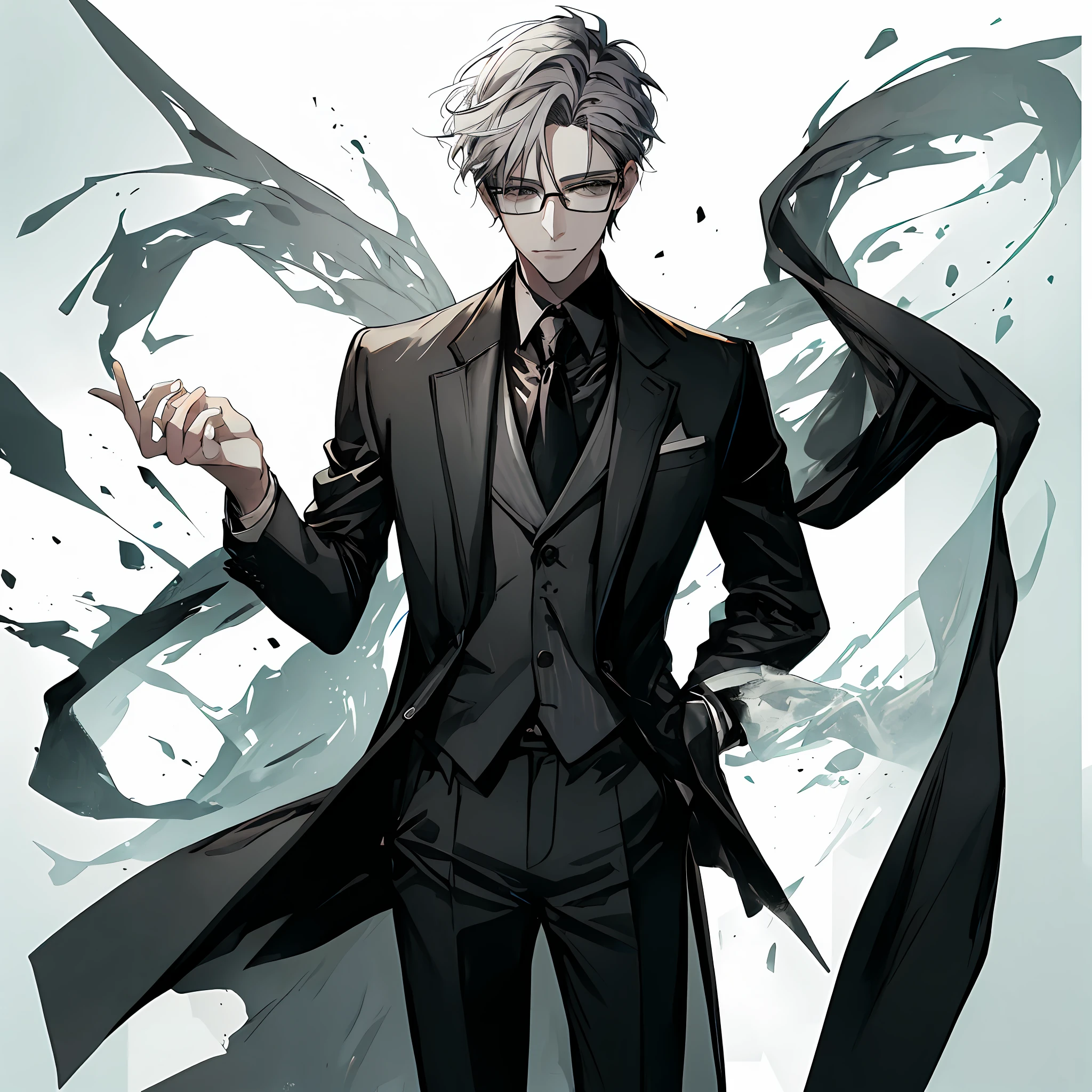 hyper-high detail，light grey hair，Black framed glasses men，Wearing a ...