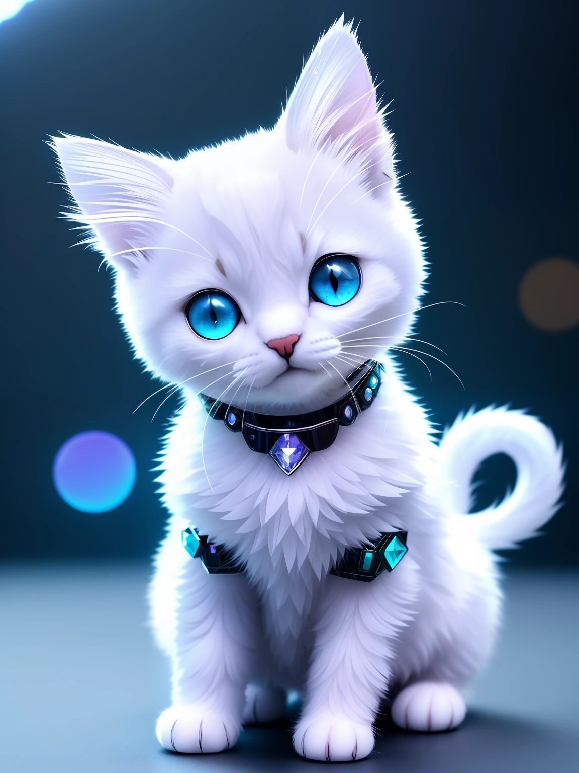 A cute crystal kitten，made of crystals, full bodyesbian, 4K, (Cyborg:1.1), ([Tail|thin linework ...