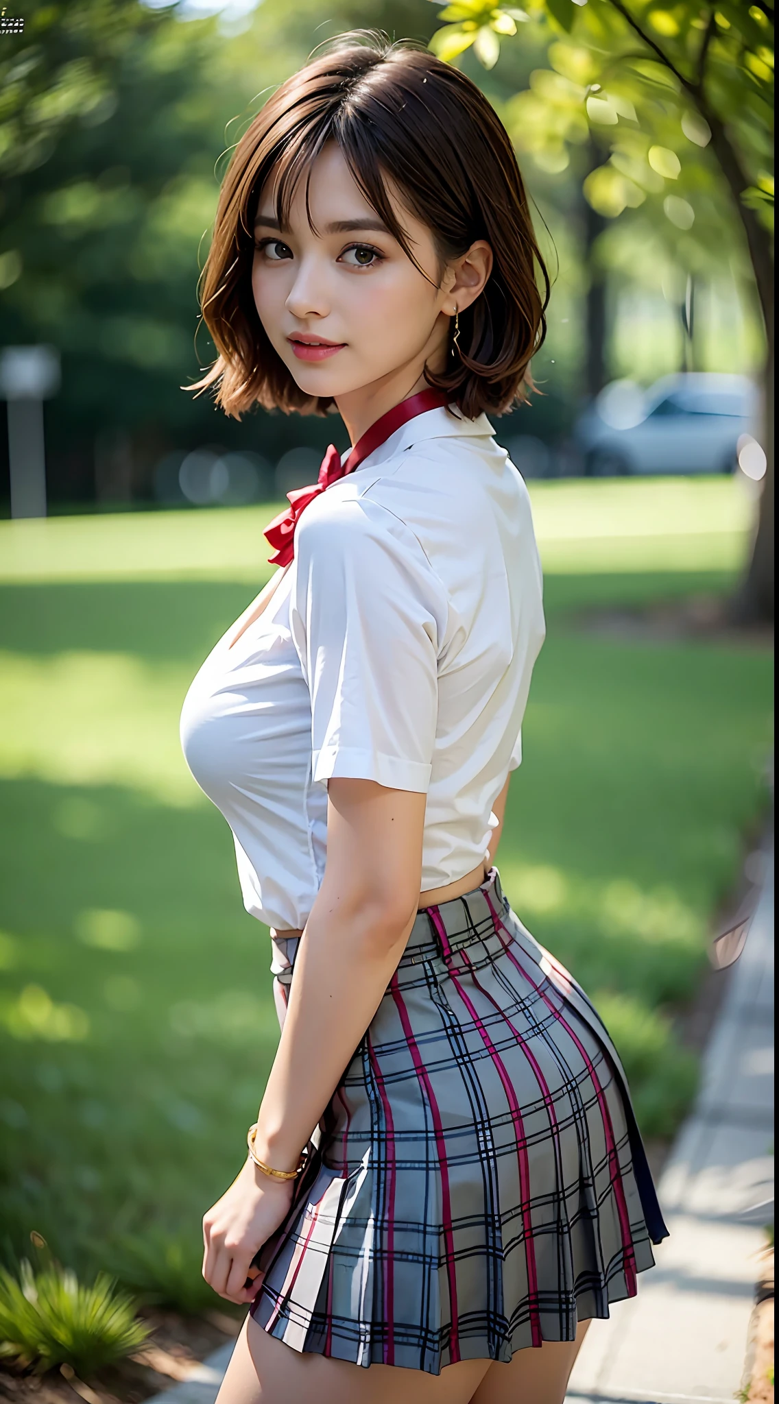 Arafed asian woman in a school uniform posing for a picture - SeaArt AI