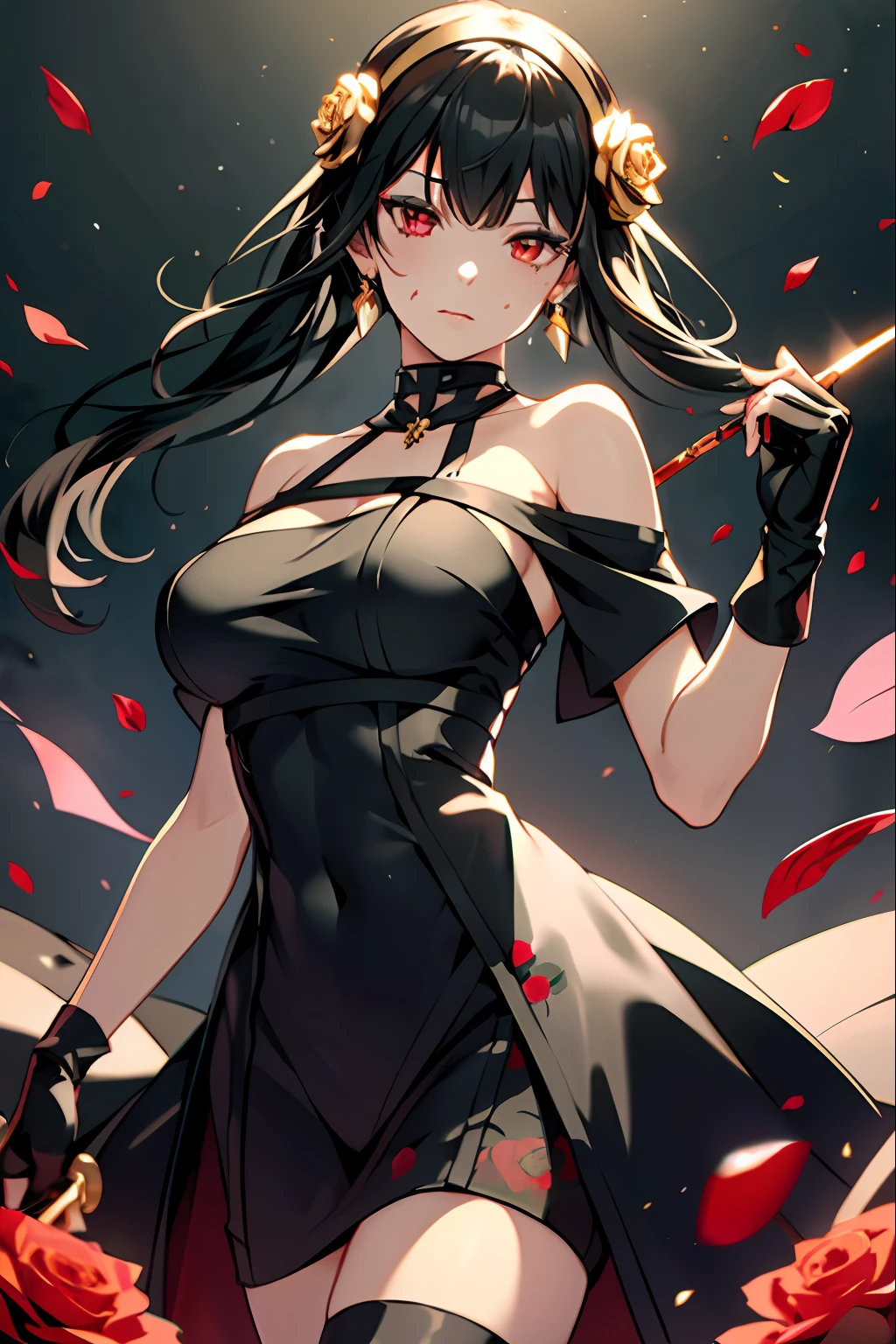 yor briar, 1girl, backlighting, bare shoulders, black background - SeaArt AI