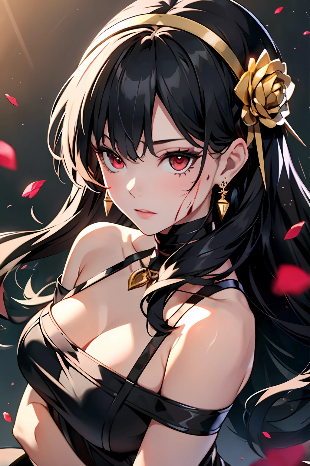 yor briar, 1girl, backlighting, bare shoulders, black background - SeaArt AI