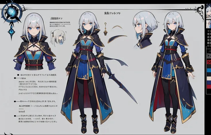 1人, reference sheet, (Fantasy character design, Front, back - SeaArt AI