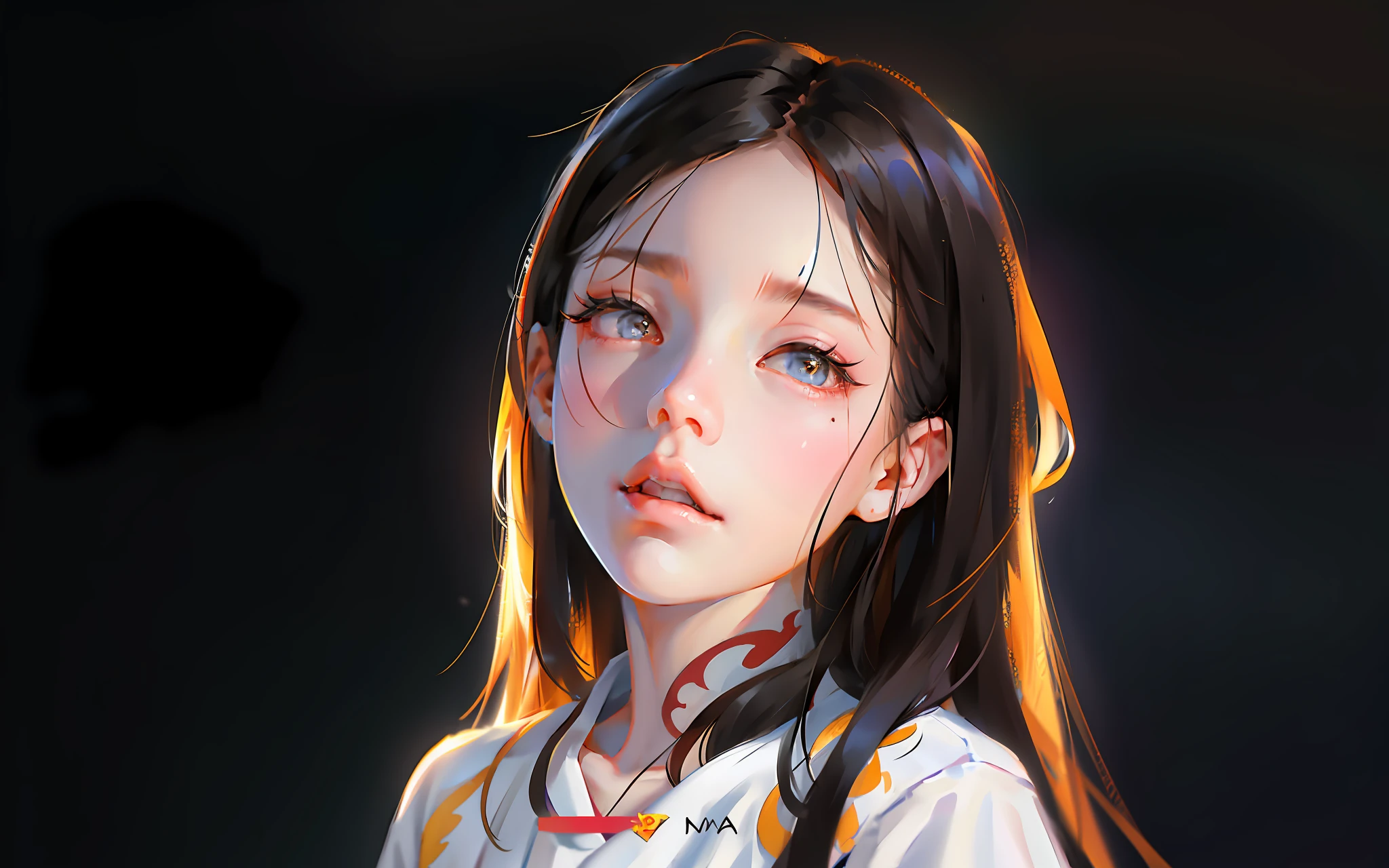 a close up of a woman with long hair wearing a white shirt, jaeyeon nam ...