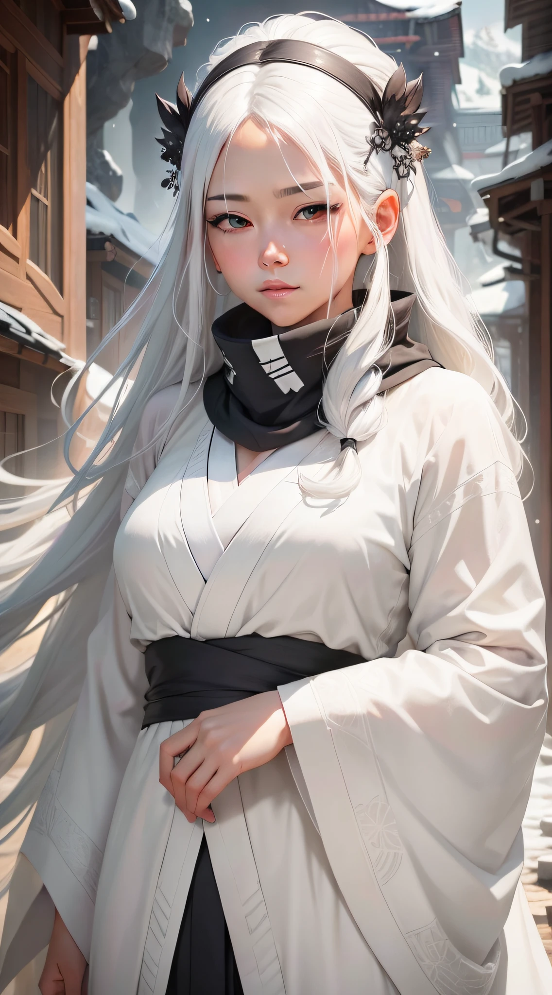 Close-up of a woman with white hair and a black scarf，solo,a character portrait by Yang J，Pixiv ...