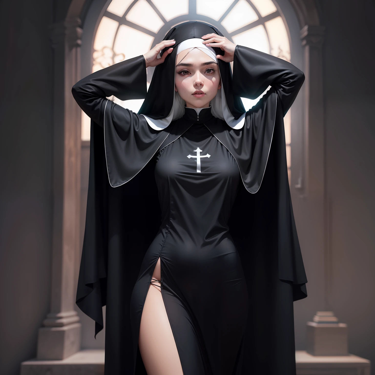 Redemption，blacksilk，lewd nun，Absolute realm，Black long straight - SeaArt AI