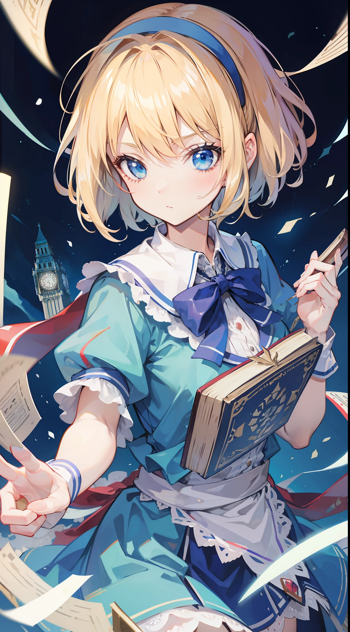 Alice Margatroid,In London,Holding a magic book - SeaArt AI