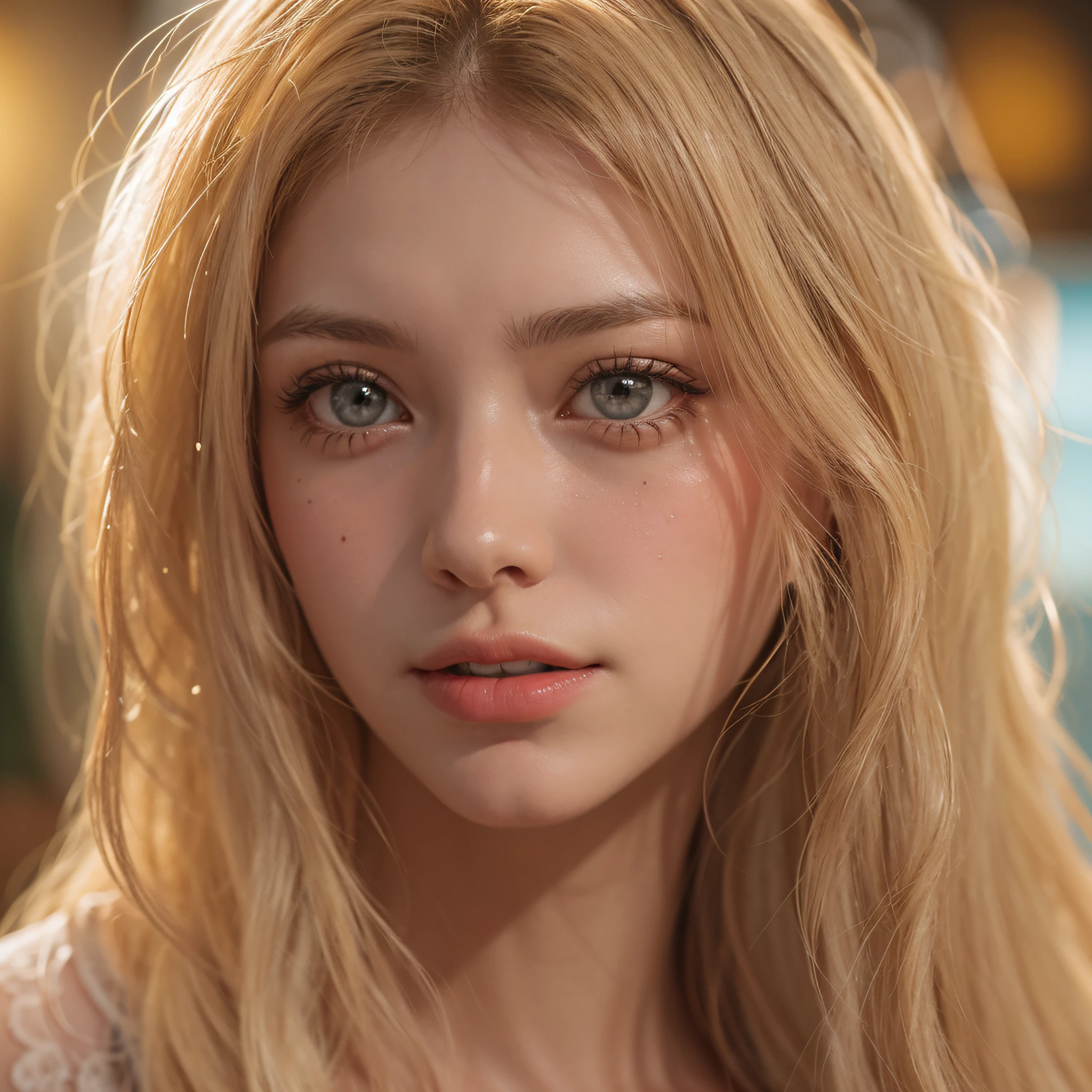 Imagen arafed de una mujer con cabello largo y rubio., with very highly cara detallada, single ...