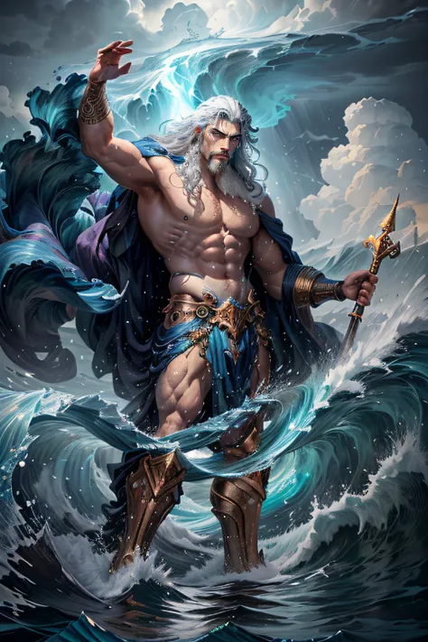"Poseidon, the mighty Greek god of the sea, who radiates power and ...