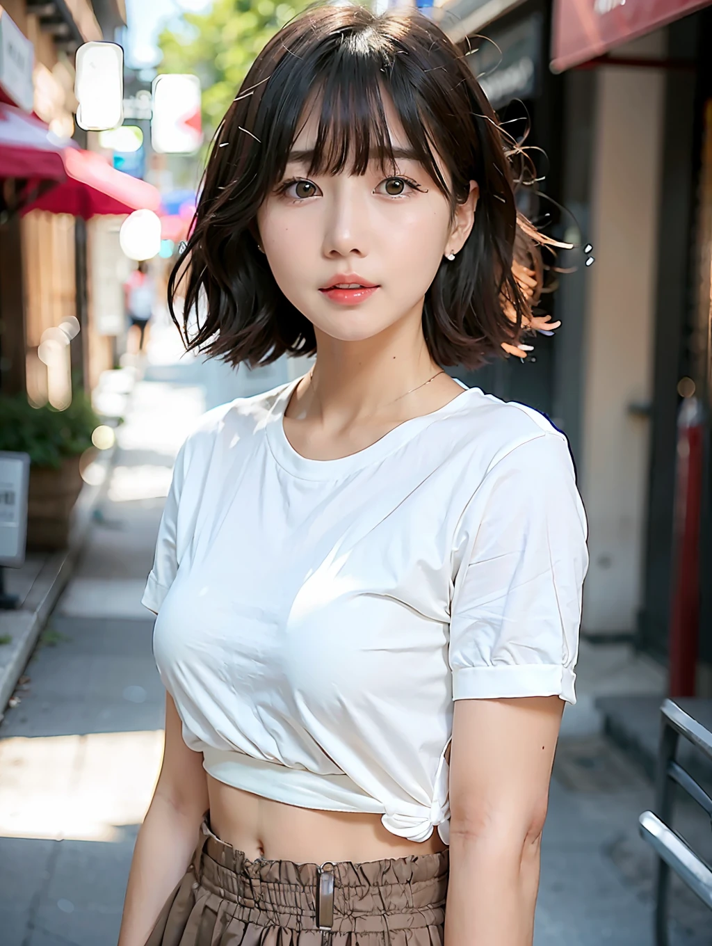 Araffe asian woman with short hair and white shirt posing for a picture - SeaArt AI