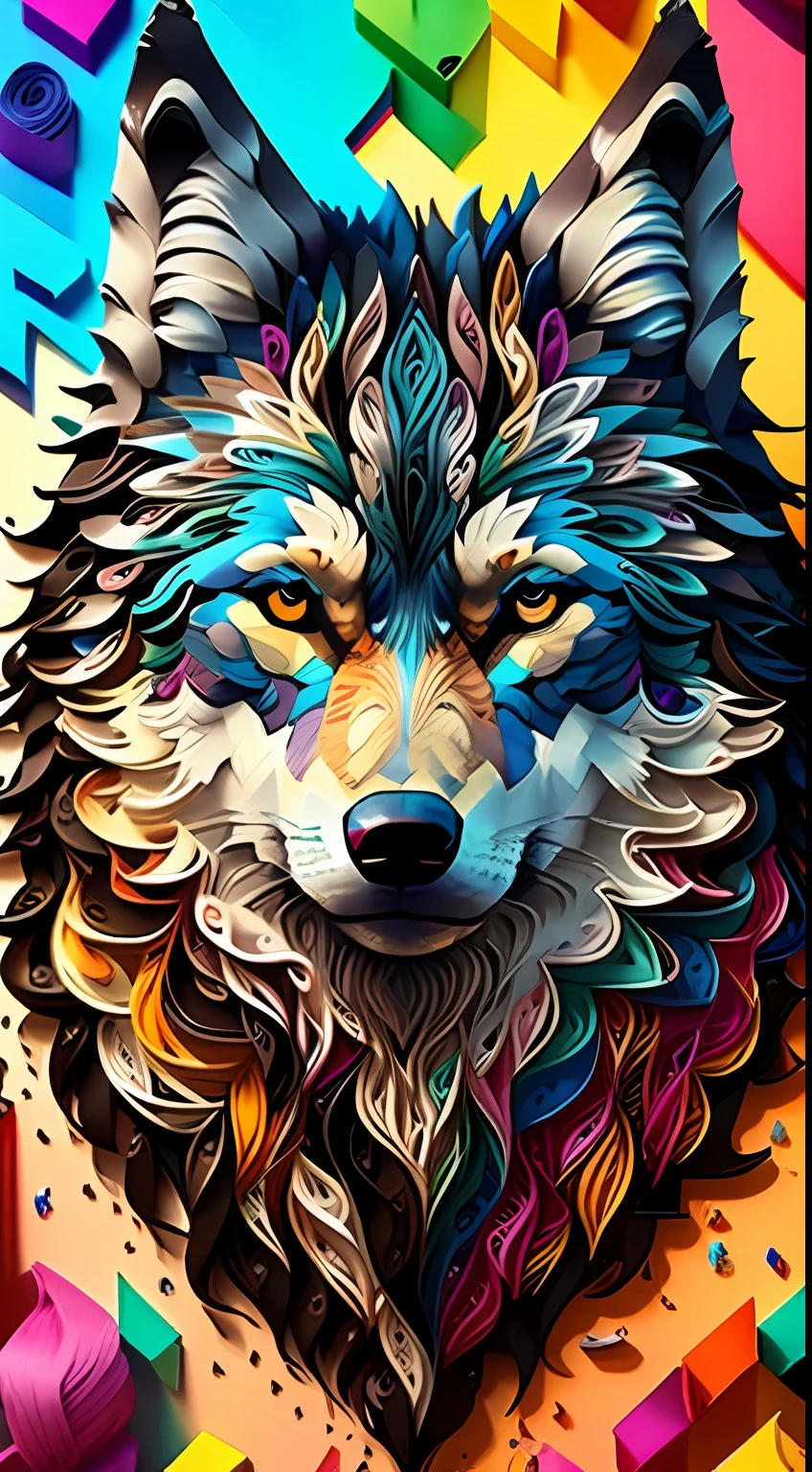 wolf, multi dimensional quilling paper, art, chibi, yang08k - SeaArt AI