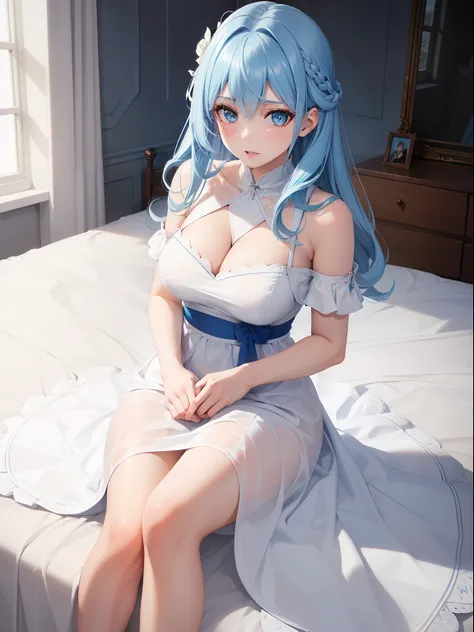 A Women Blue Hair Blue Eyes White Dress Seaart Ai