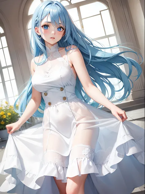 A Women Blue Hair Blue Eyes White Dress Seaart Ai