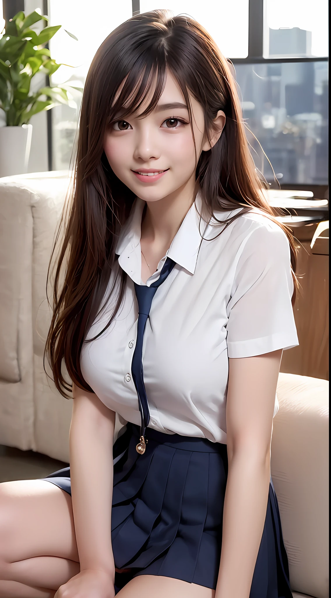 Arafed asian woman in a short skirt and white shirt posing for a picture - SeaArt AI