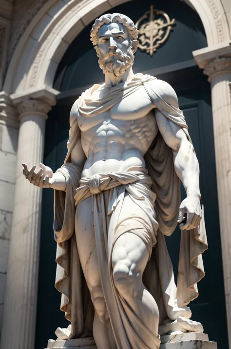 Thoughtful brave Aristotle realistic Greek white marble statue、Wearing ...