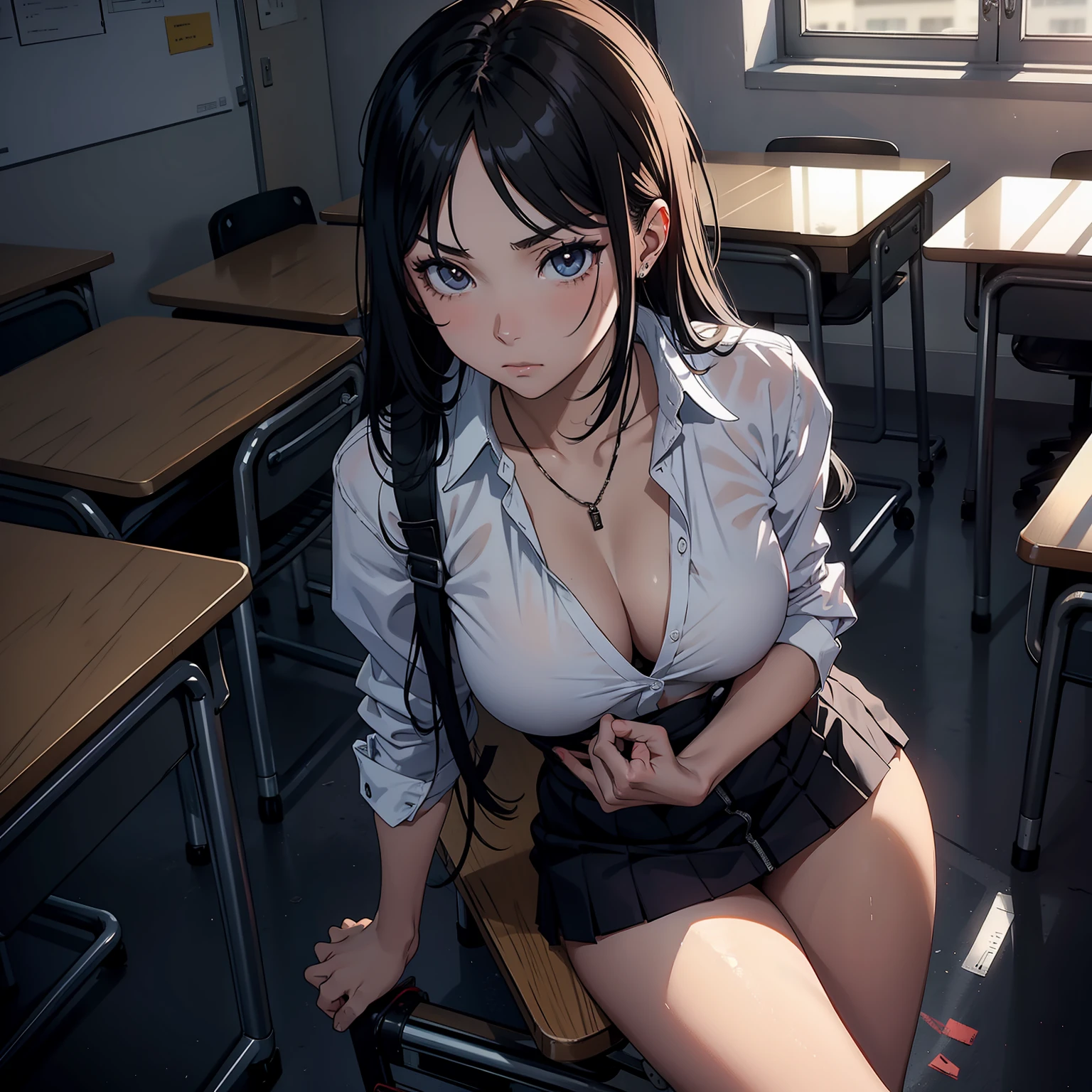 Sexy classmate, emo, unruly, not paying attention to class, playfully staring at viewer ...