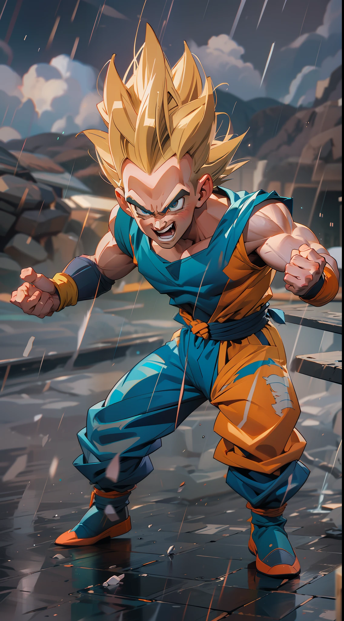 dragon ball super vegeta and goku, super strong, muscular, raining ...