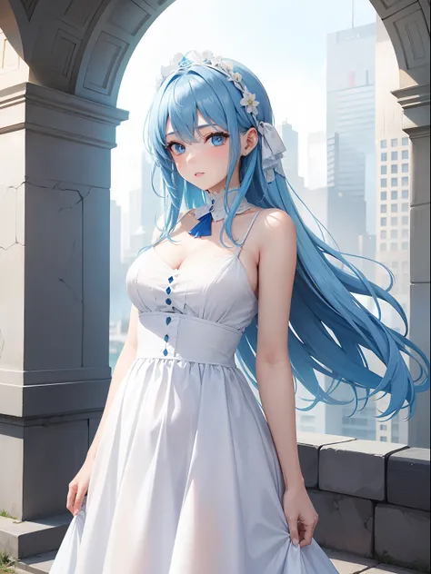 A Women Blue Hair Blue Eyes White Dress Seaart Ai