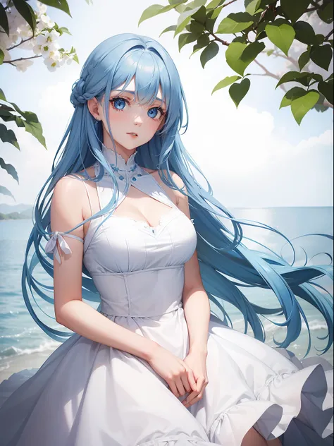 A Women Blue Hair Blue Eyes White Dress Seaart Ai