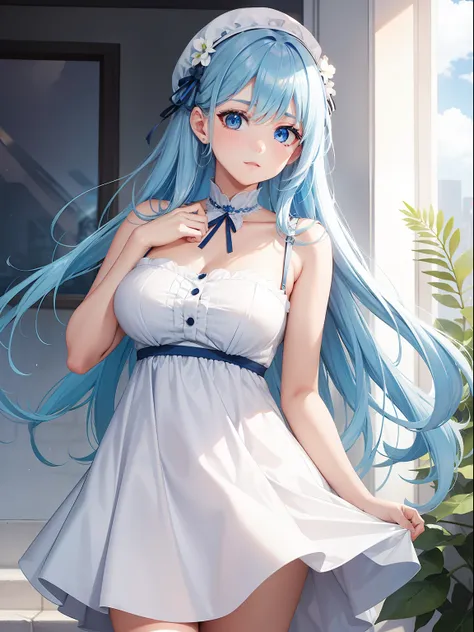 A Women Blue Hair Blue Eyes White Dress Seaart Ai