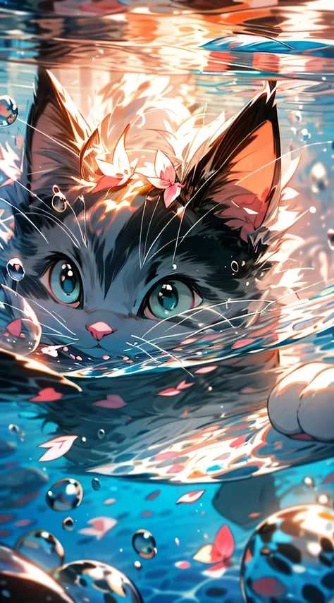 Anime cat running in water，Bubbling in the mouth, anime visual of a ...