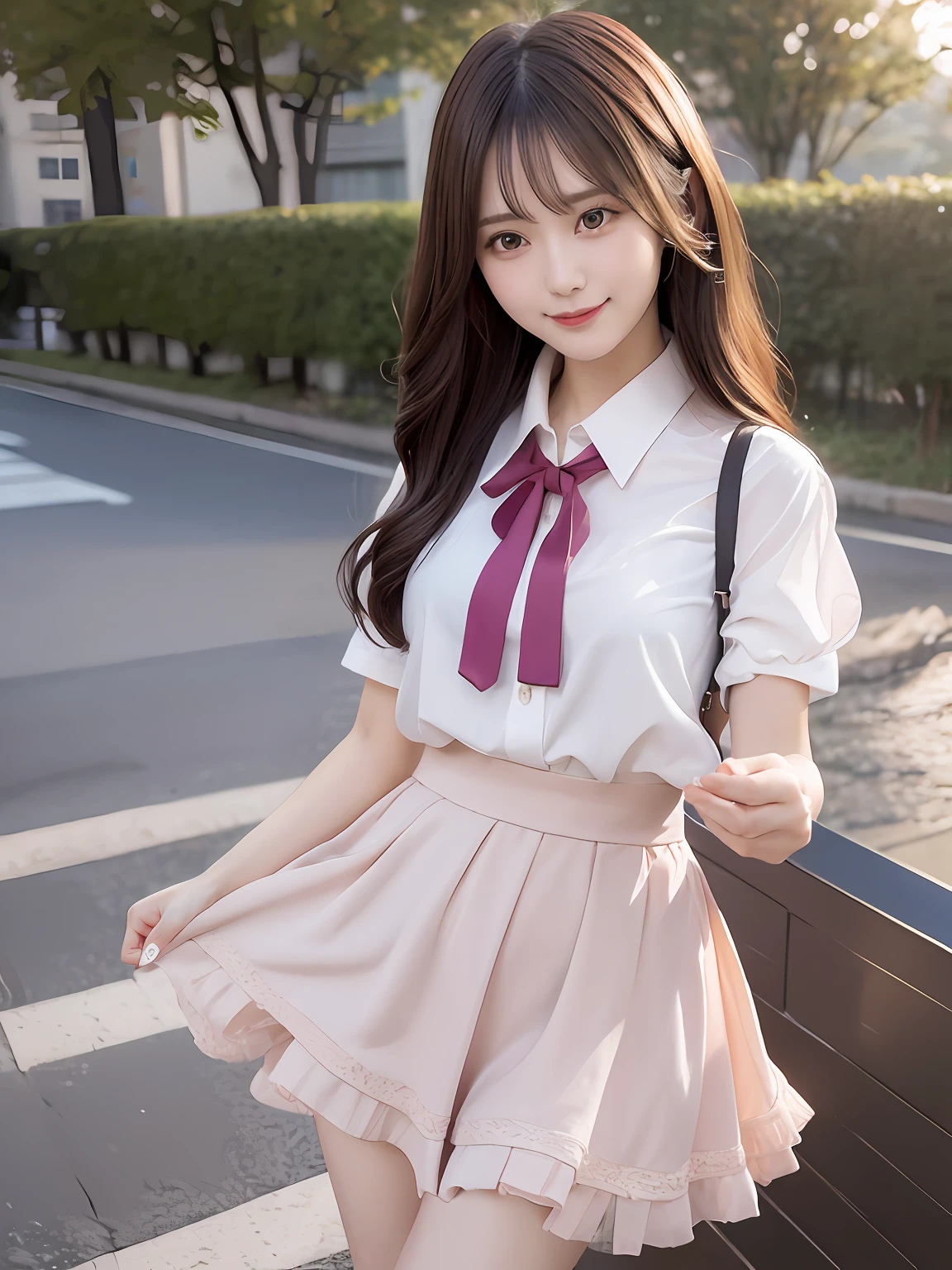 Arafed asian woman in a short skirt and a white shirt - SeaArt AI