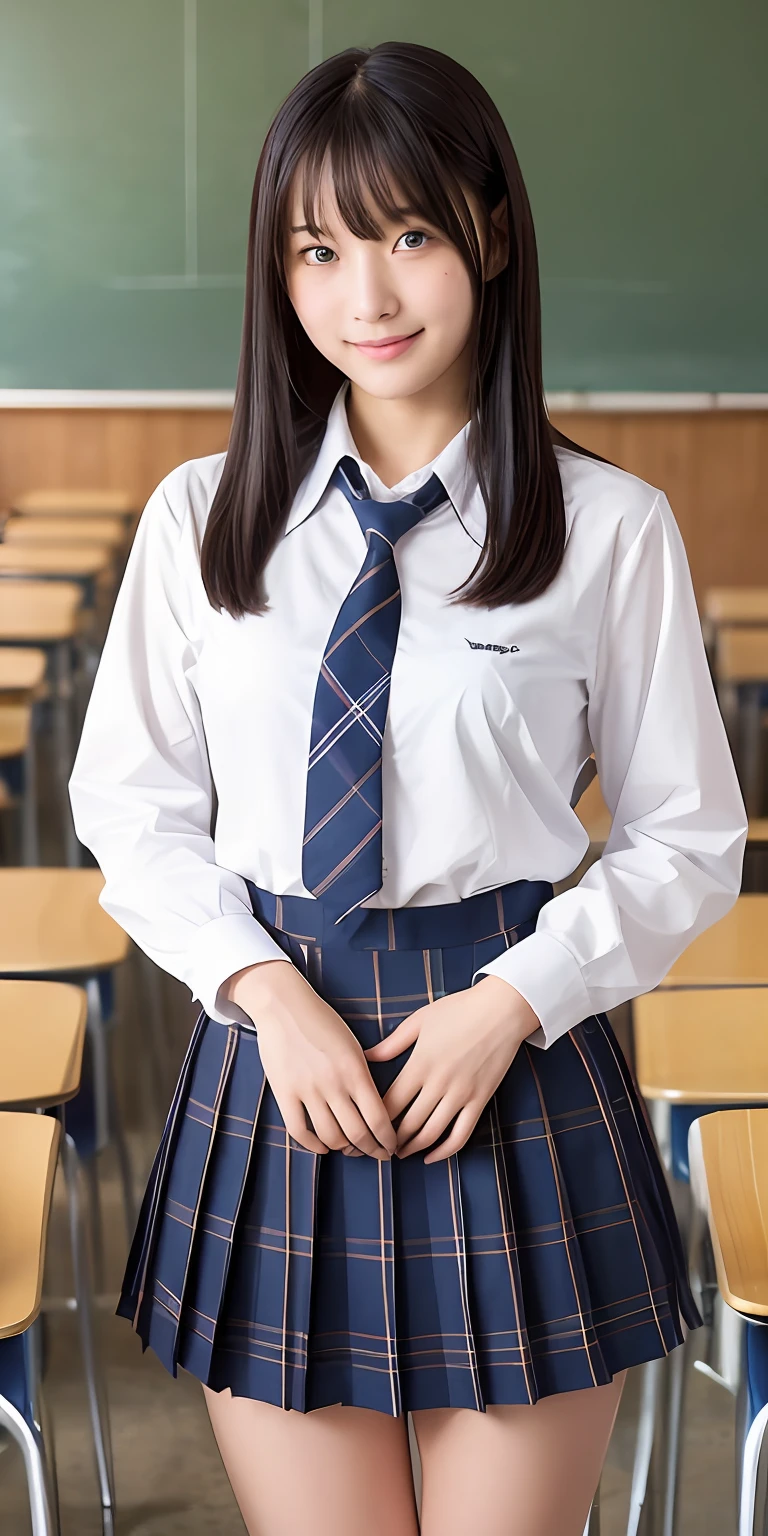 Arafed asian woman in a school uniform posing in front of a classroom - SeaArt AI