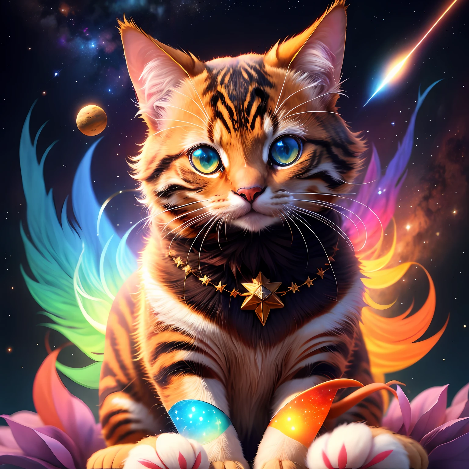 8k, A humanoid god cat flying in outer space among the stars ...