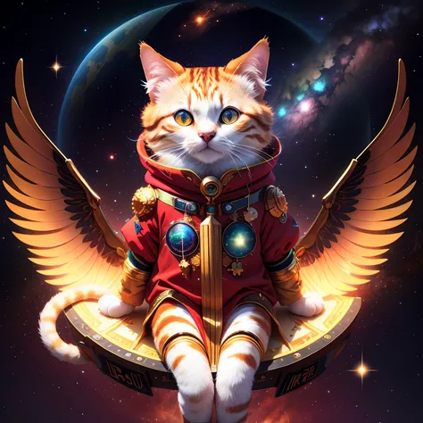 8k, A humanoid god cat flying in outer space among the stars ...