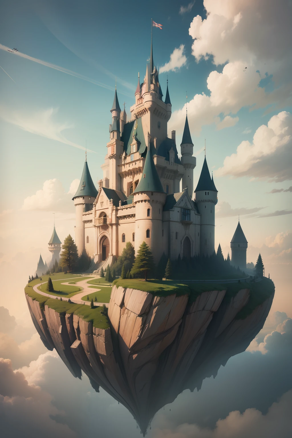 A picture taken from a computer of a castle floating in the air - SeaArt AI